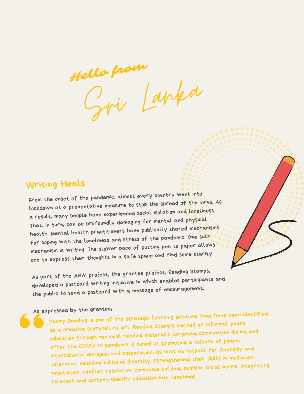 AHA! grant stories – writing heals - Peacemakers Network